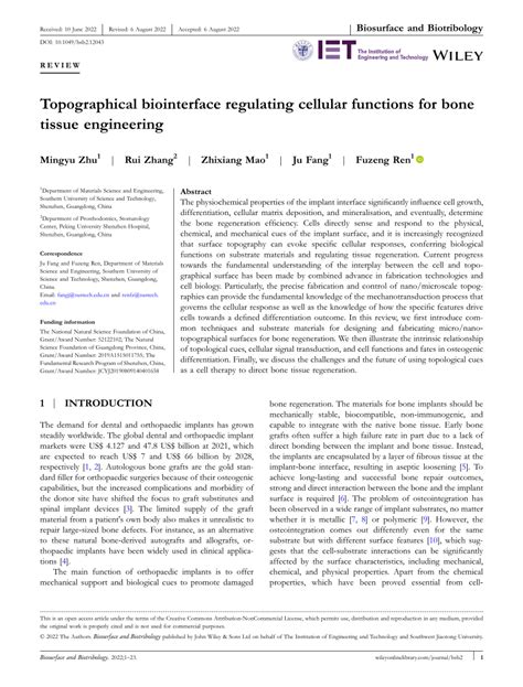 (PDF) Topographical biointerface regulating cellular functions for bone tissue engineering