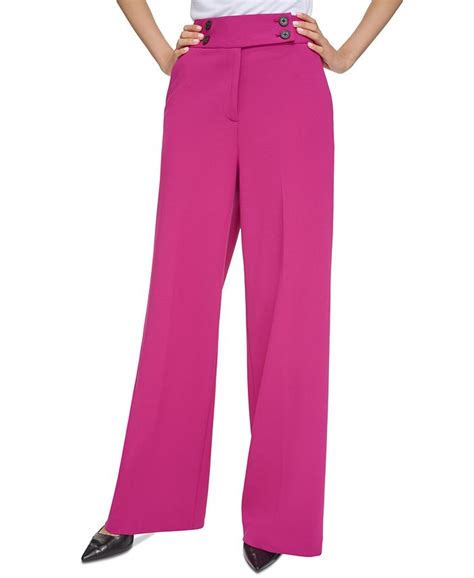 Calvin Klein Womens Pink High Rise Wide Leg Pants Macys