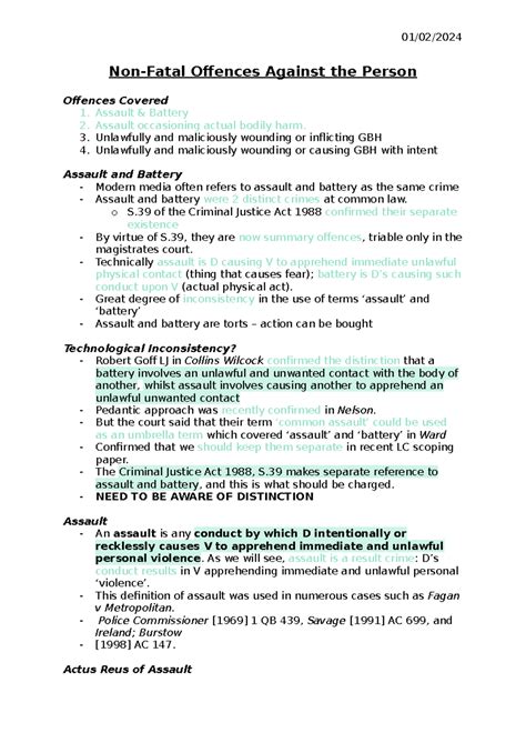 1224 Non Fatal Offences Against The Person Non Fatal Offences