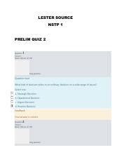 NSTP 1 PRELIM QUIZ 2 TO PRELIM EXAM.pdf - LESTER SOURCE NSTP 1 PRELIM QUIZ 2 Question 1 Correct ...