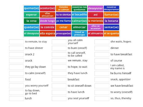 La Rutina Diaria 2a Vocab Que Chevere 2 Match Up