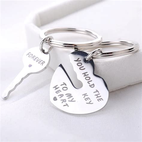 2pcs Couple Creative Heart Shape Keychain I Love You Words Keyring
