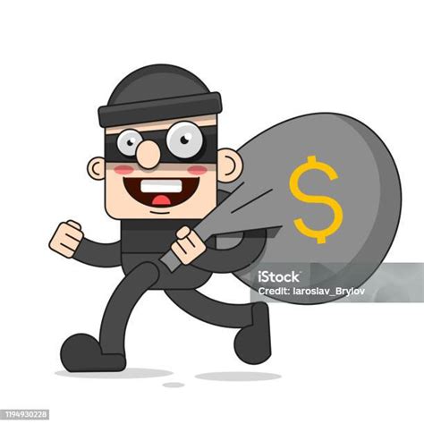 可愛的小偷字元向量卡通插圖帶包的強盜面具中的強盜向量圖形及更多可愛圖片 可愛 壞人 強盜 Istock