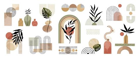 Hand Drawn Abstract Minimal Element Mid Century Vector Set Aesthetic