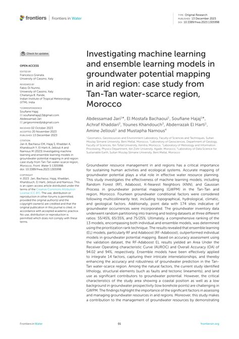 Pdf Investigating Machine Learning And Ensemble Learning Models In Groundwater Potential