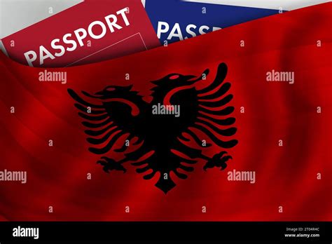 Albanian Flag Background And Passport Of Albania Citizenship Official