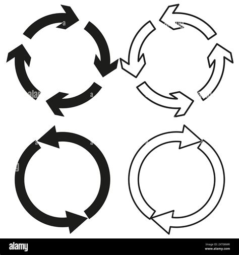 Circular Arrow Icons Set Black And White Recycle And Rotation Symbols Vector Illustration