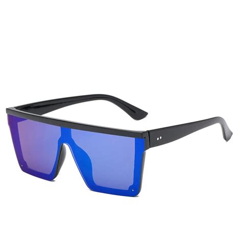 Oversized Flat Top Sunglasses Men Black Fashion Square One Piece Sun