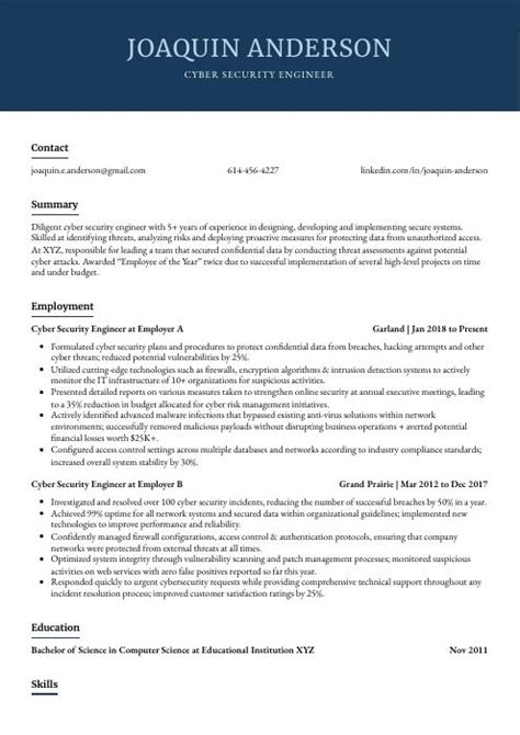 Cyber Security Engineer Resume Cv Example And Writing Guide