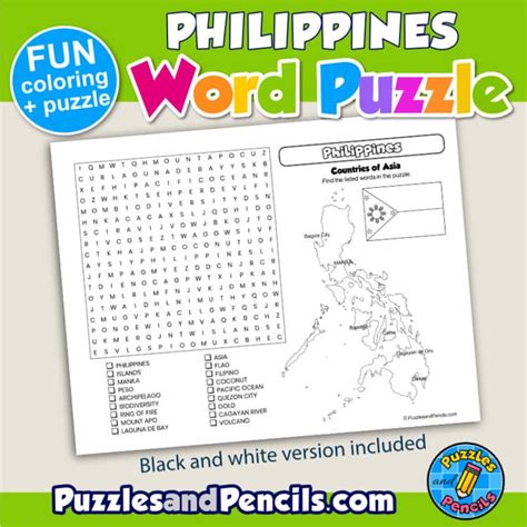 Philippines Word Search Puzzle And Coloring Activity Page Countries