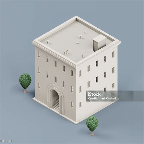 나무와 동급 단일 아파트 미니어처 부동산 속성 집 흰색과 빨간색 색상 3d 렌더링 하이 레즈 3차원 형태에 대한 스톡 사진 및