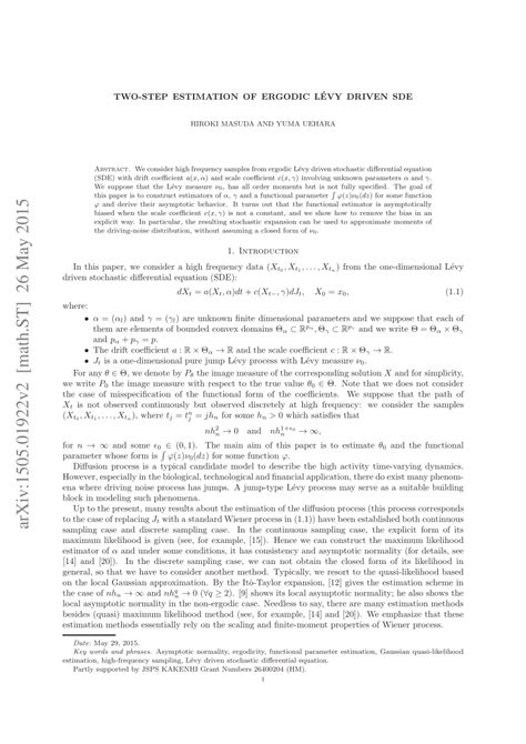 Pdf Two Step Estimation Of Ergodic L E Vy Driven Sde
