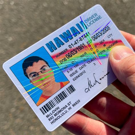 Mclovin Id Card With Holographic Hawaii Hi Drivers License 55 Off