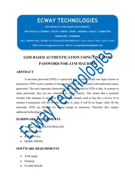 gsm based authentication using one time password for atm machine pdf