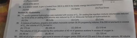 Section E Eudiometry 89 10ml Of A Gaseous Hydrocarbon Was Exploded Wi
