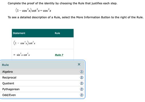 Solved Complete The Proof Of The Identity By Choosing The Chegg Com