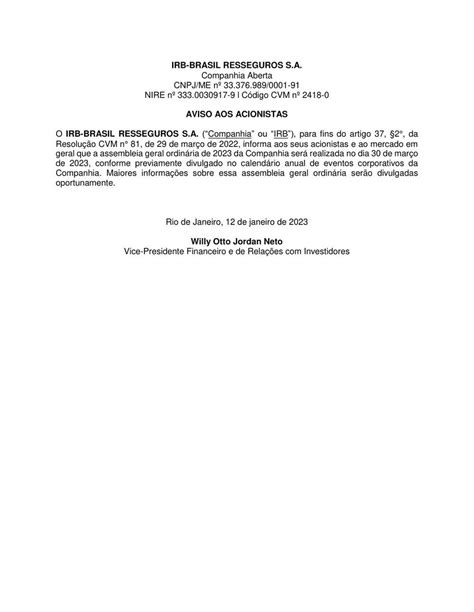 Aviso Aos Acionistas On Twitter 🚨 Irb Brasil Resseguros Sa