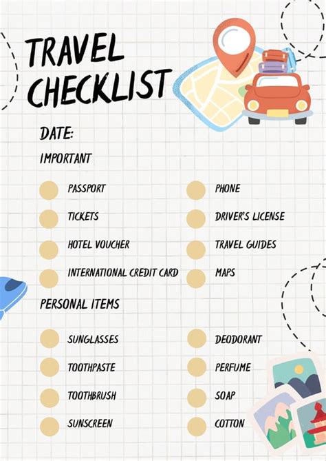 free and customizable travel checklist templates canva