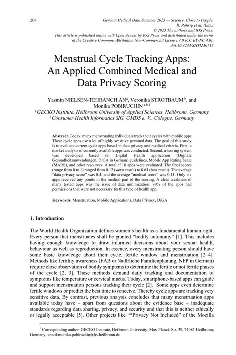 PDF Menstrual Cycle Tracking Apps An Applied Combined Medical And Data Privacy Scoring