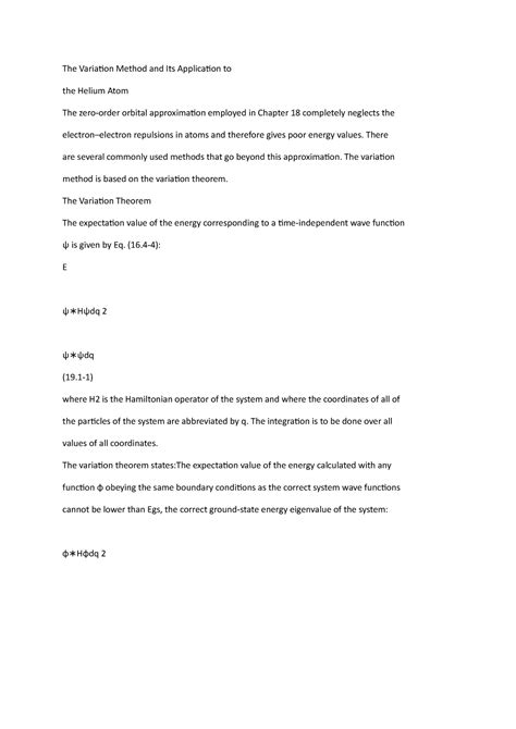 The Variation Method And Its Application To There Are Several