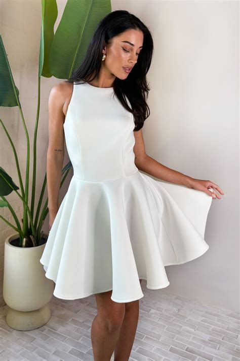Cream Scuba Sleeveless Skater Mini Dress Ax Paris
