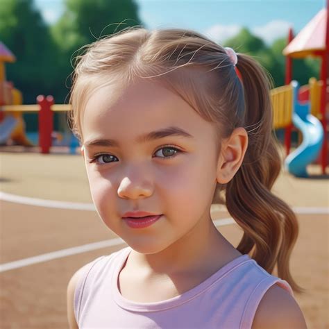 Traviesa Y Feliz Niña Hermosa Con El Pelo Suelto Jugando En El Parque