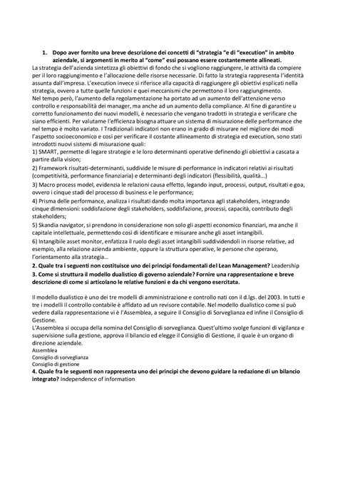 Domande E Risposte Esame Management E Governance Voto 30 Assicurato