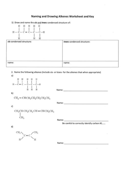 solved naming and drawing alkenes worksheet and key 1 draw