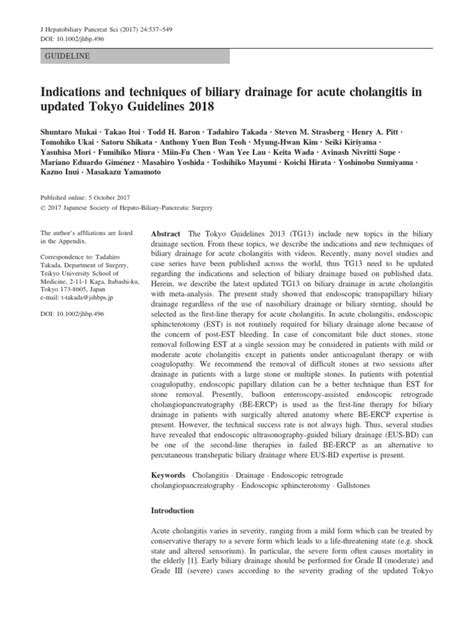 Indication And Techniques Of Biliary Drainage For Acute Cholangitis In