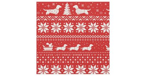 Cute Dachshunds With Christmas Holiday Red Pattern Fabric Zazzle