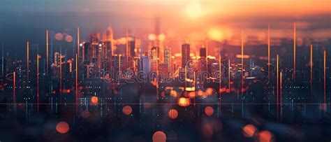 Cityscape At Sunset With Co2 Reduction Graph Concept Cityscape