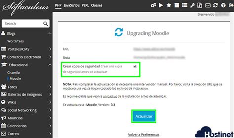 Cómo Actualizar el Moodle desde Softaculous