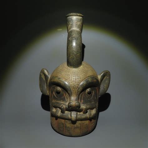 Chavín Perú Terracota Figura Jaguar Huaco 27 Cm H Muy Fino Con