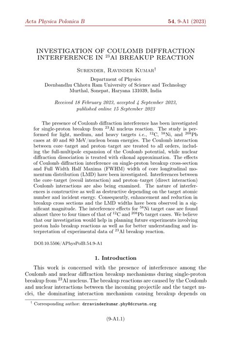 Pdf Investigation Of Coulomb Diffraction Interference In {23} Al Breakup Reaction