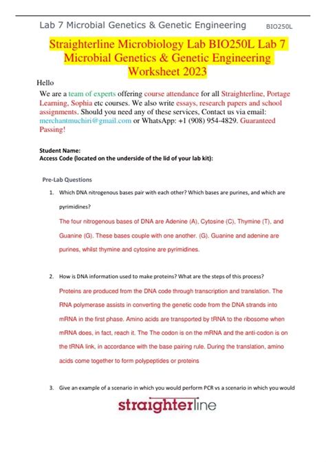 Straighterline Microbiology Lab Bio250l Lab 7 Microbial Genetics