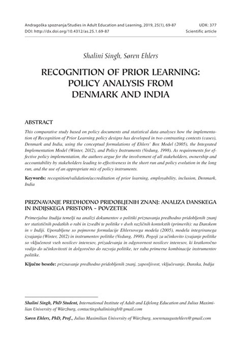 Pdf Recognition Of Prior Learning