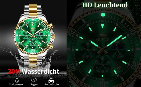 OLEVS Herrenuhren Chronograph Edelstahl Analog Japan Quarz Mondphase