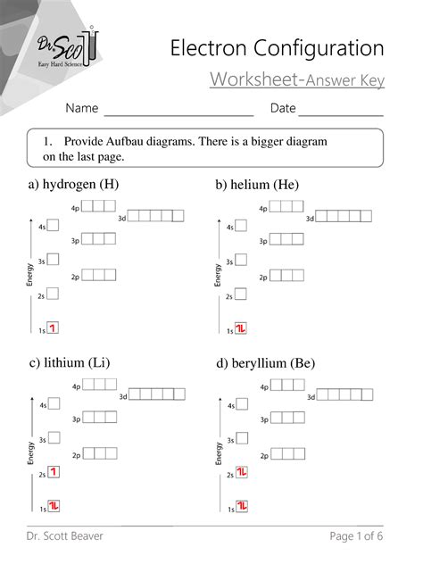 Electron Configuration Worksheet Answer Key Worksheet Answer Key Name Date Provide Aufbau