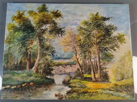TABLEAU ORIGINAL HUILE Sur TOILE Non Signe PAYSAGE Riviere Foret