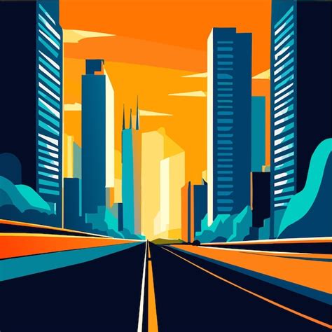 Premium Vector Modern City Highway In Lights Of Sunrise Vector