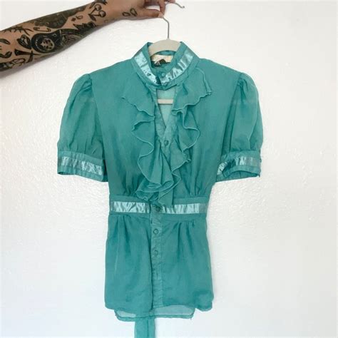 Vintage High Neck Ruffle Blouse Etsy