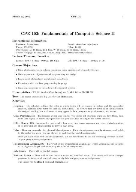 Cpe 102 Fundamentals Of Computer Science Ii