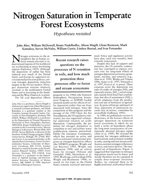 Pdf Nitrogen Saturation In Temperate Forest Ecosystem Hypothesis Revisited