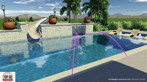 Gorgeous Modern Pool With Grotto And Slide And Lots Of Led Lighting