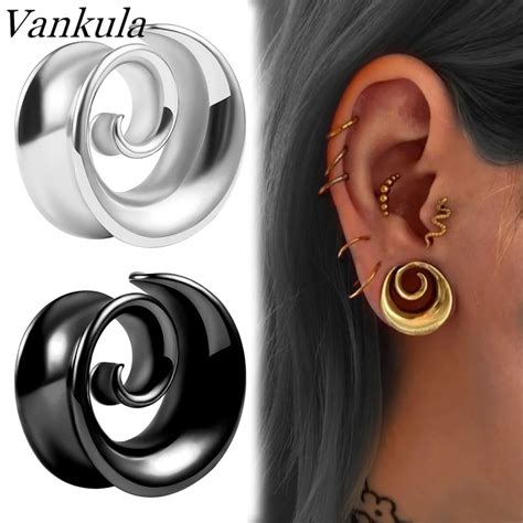 Vankula 원형 나선형 안장 플러그 늘어난 로브 이어 터널용 행거 게이지 플러그 피어싱 바디 쥬얼리 2 개 신제품