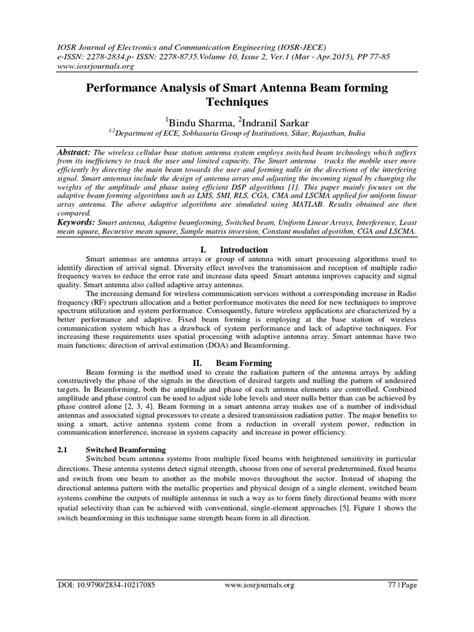 Pdf Performance Analysis Of Smart Antenna Beam Forming Techniques