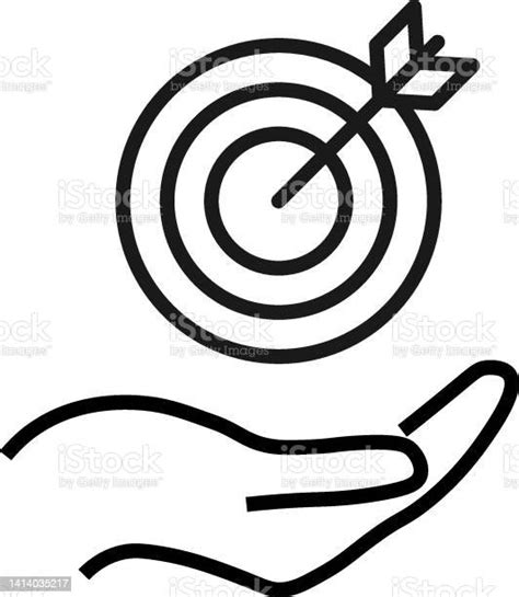 선물 자선 지원 상징 검은 선으로 그려진 벡터 기호입니다 광고 배너 상점 등을위한 흑백 이미지 뻗은 손 위에 대상의 선 아이콘 개념에 대한 스톡 벡터 아트 및 기타 이미지