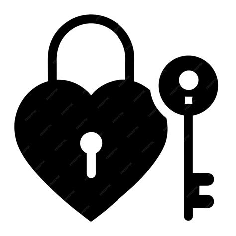 Heartshaped Lock And Key Black Icon Vector Illustration Premium Ai