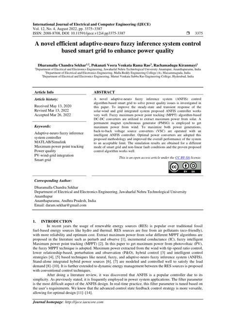 Pdf A Novel Efficient Adaptive Neuro Fuzzy Inference System Control Based Smart Grid To