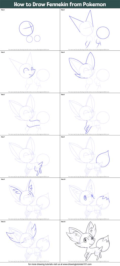 How To Draw Fennekin From Pokemon Printable Step By Step Drawing Sheet